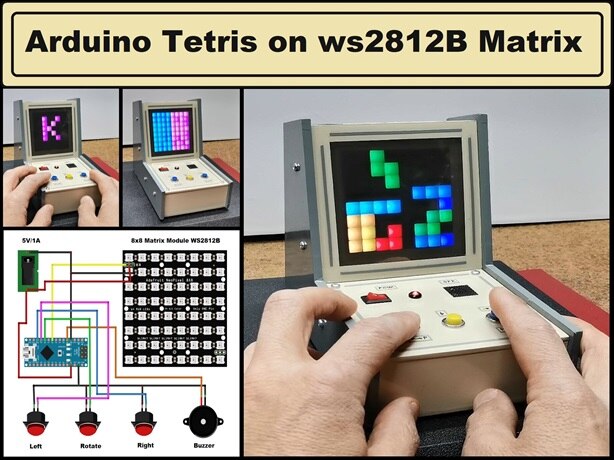 Colorful Arduino Tetris Game - WS2812B LED Matrix Tutorial